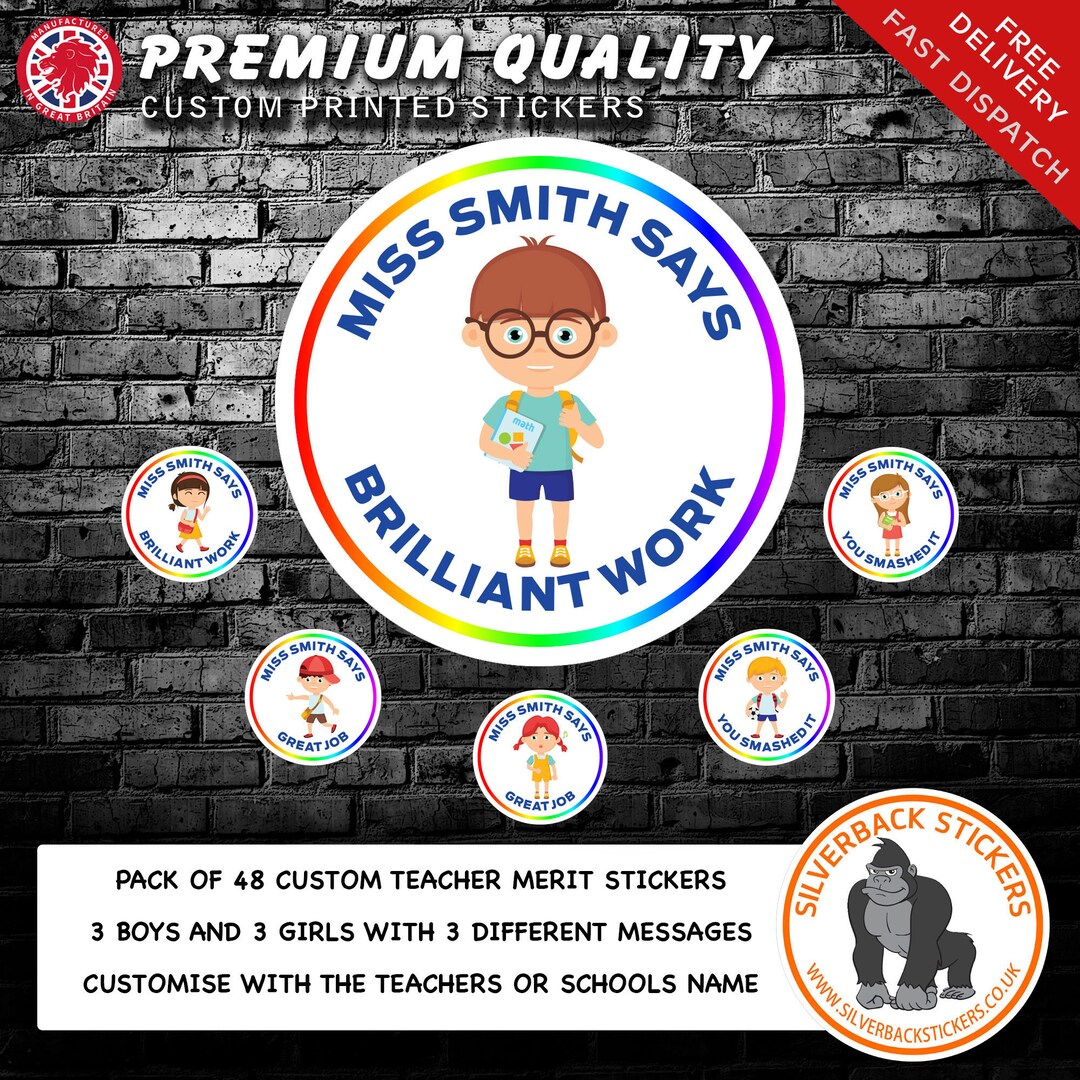 48 Custom Cute Personalised Teacher Stickers - Teacher Encouragement ...
