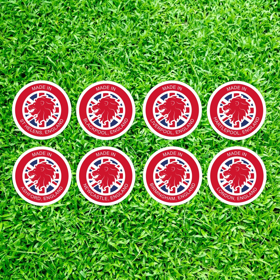 Made in England Stickers Featuring a Union Jack Background, Lion in the ...