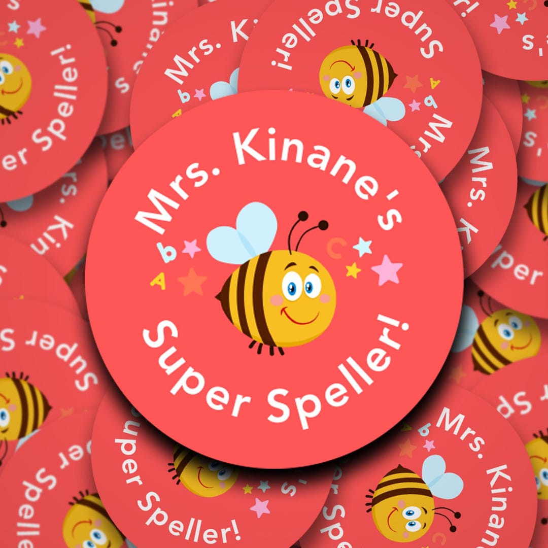 Super Speller Bee Personalised Teacher Stickers, Praise Stickers ...