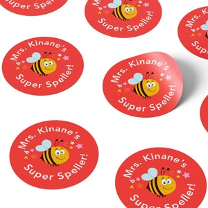 Super Speller Bee Personalised Teacher Stickers, Praise Stickers ...