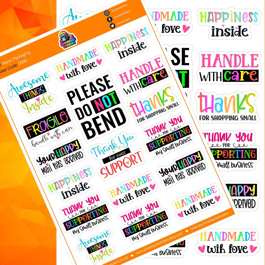 Neon Post and Packaging Stickers for Small Business Multi-sticker Sheet ...