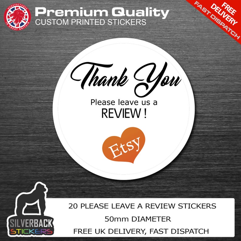 Etsy Love Heart thank you please leave us a review stickers. | Etsy