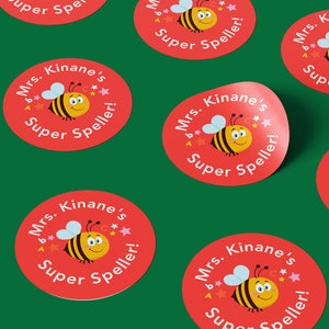 Super Speller Bee Personalised Teacher Stickers, Praise Stickers ...