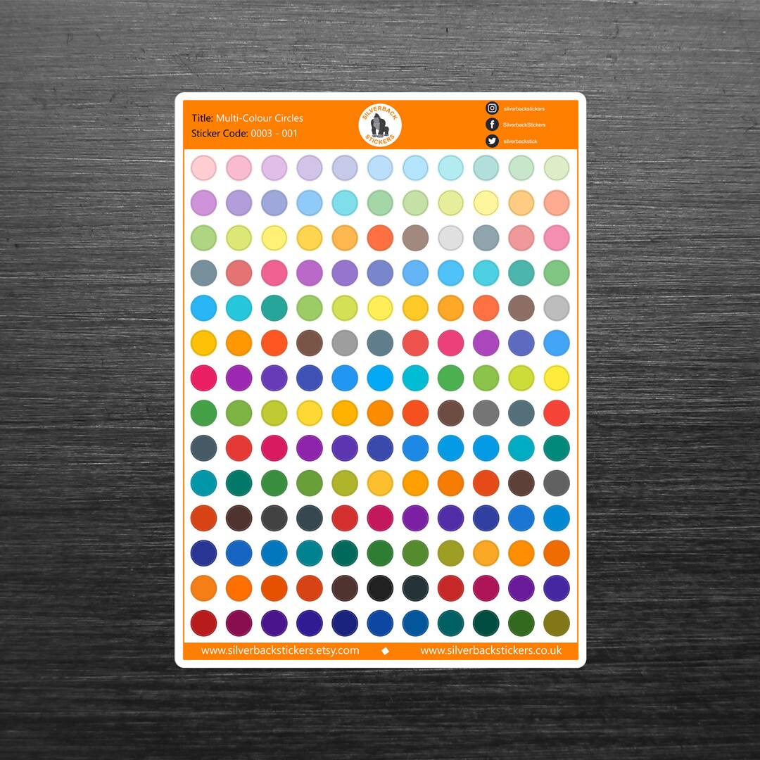 Multicoloured Circle Planner Stickers 3 Different Colour Ranges 154 ...