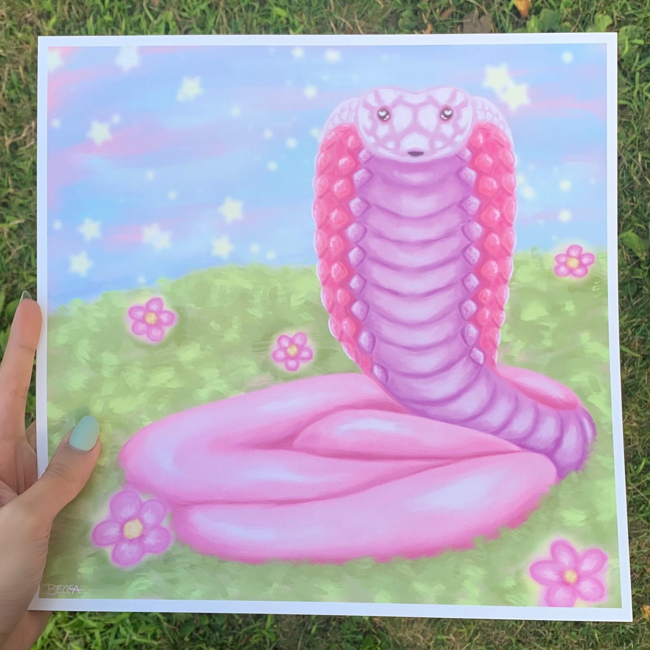 Pink Cobra Snake Print 11x11, Cute Animal Wall Art, Kawaii Animal Decor ...