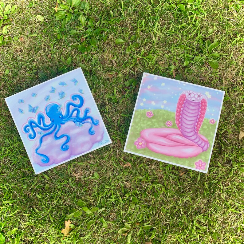 Pink Cobra Snake Print 11x11, Cute Animal Wall Art, Kawaii Animal Decor ...