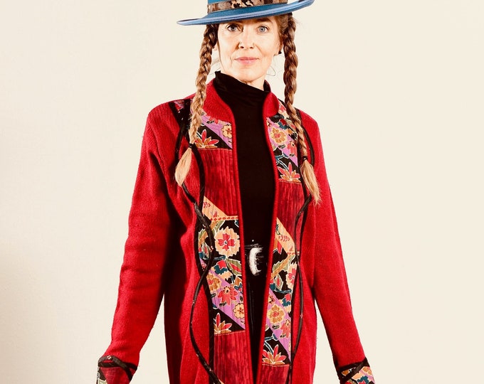 KOOS of Course/ Quilted Cardigan/ Long Caridgan/ Maroon Wool Carigan ...