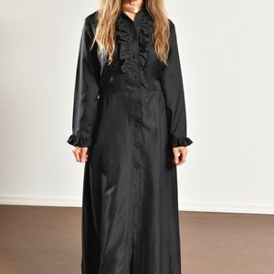 Black Western Ruffle Dress, 70's Maxi Dress, Long Shirtdress, Mr. Mench ...