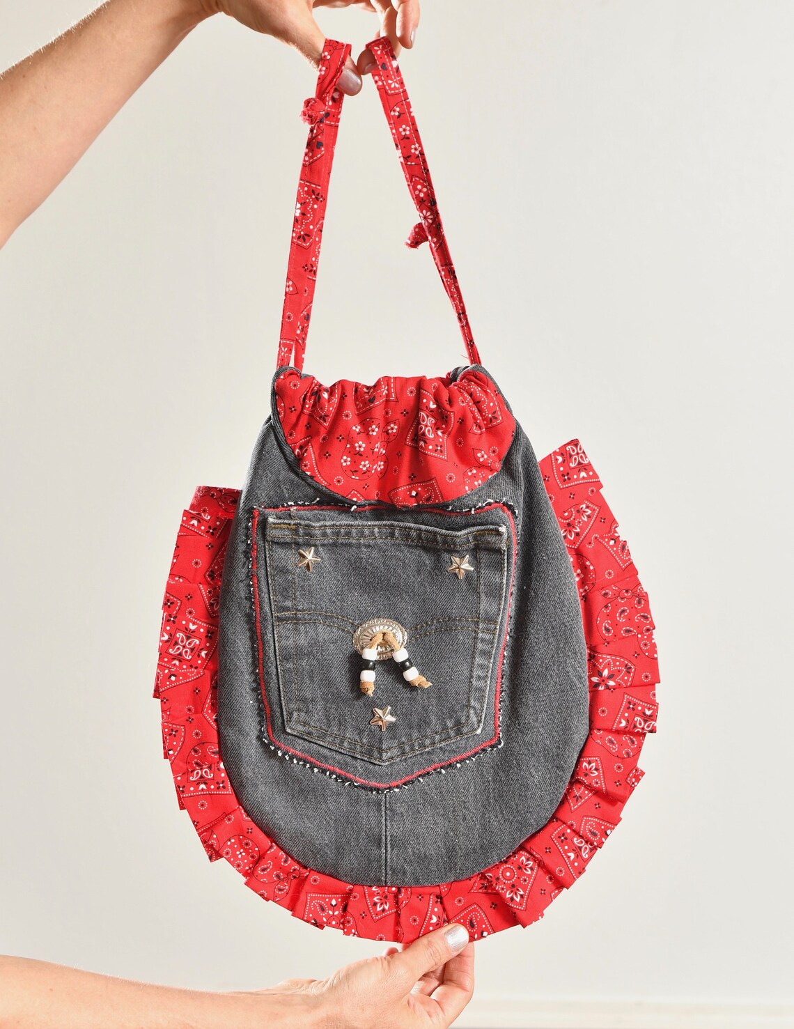 Denim Purse/ Jean and Bandana Purse/ Hand Made Denim Purse/ | Etsy