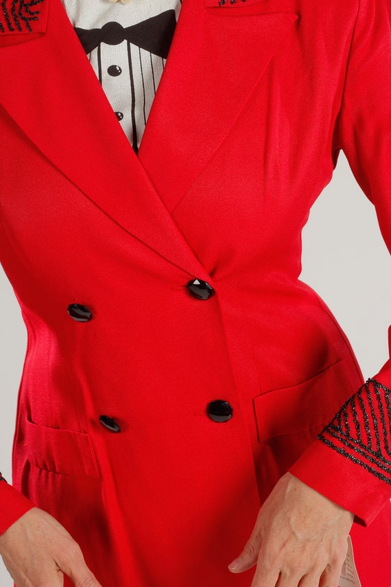 lew magram/ 80s Work Suit/ Red Blazer with Black Bead… - Gem