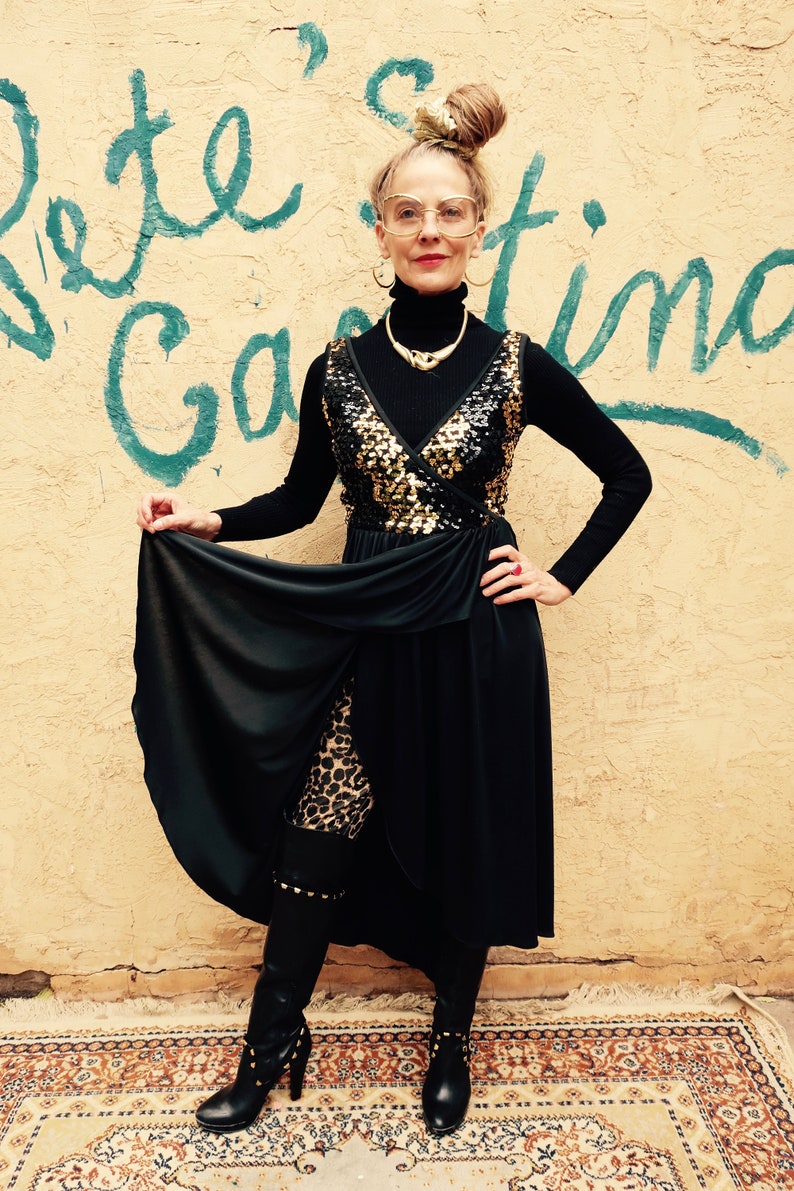 Vintage Sequin Dress/ 70's Disco Dress/ Gold Sequin Dress/ | Etsy