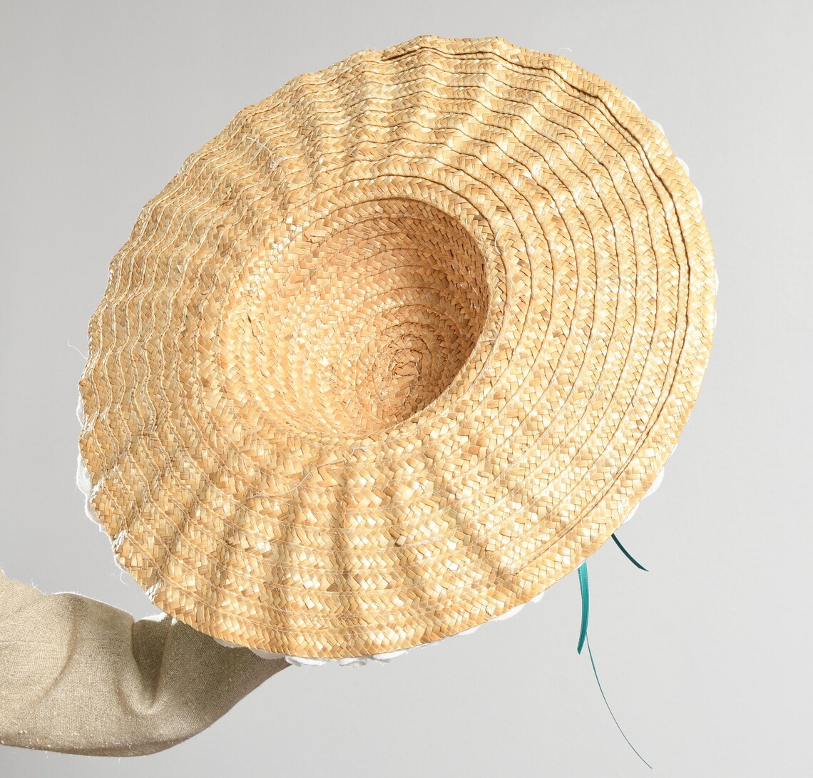 Wide Straw Brim Hat/ Edwardian Straw Hat/ Straw Hat With Blue - Etsy