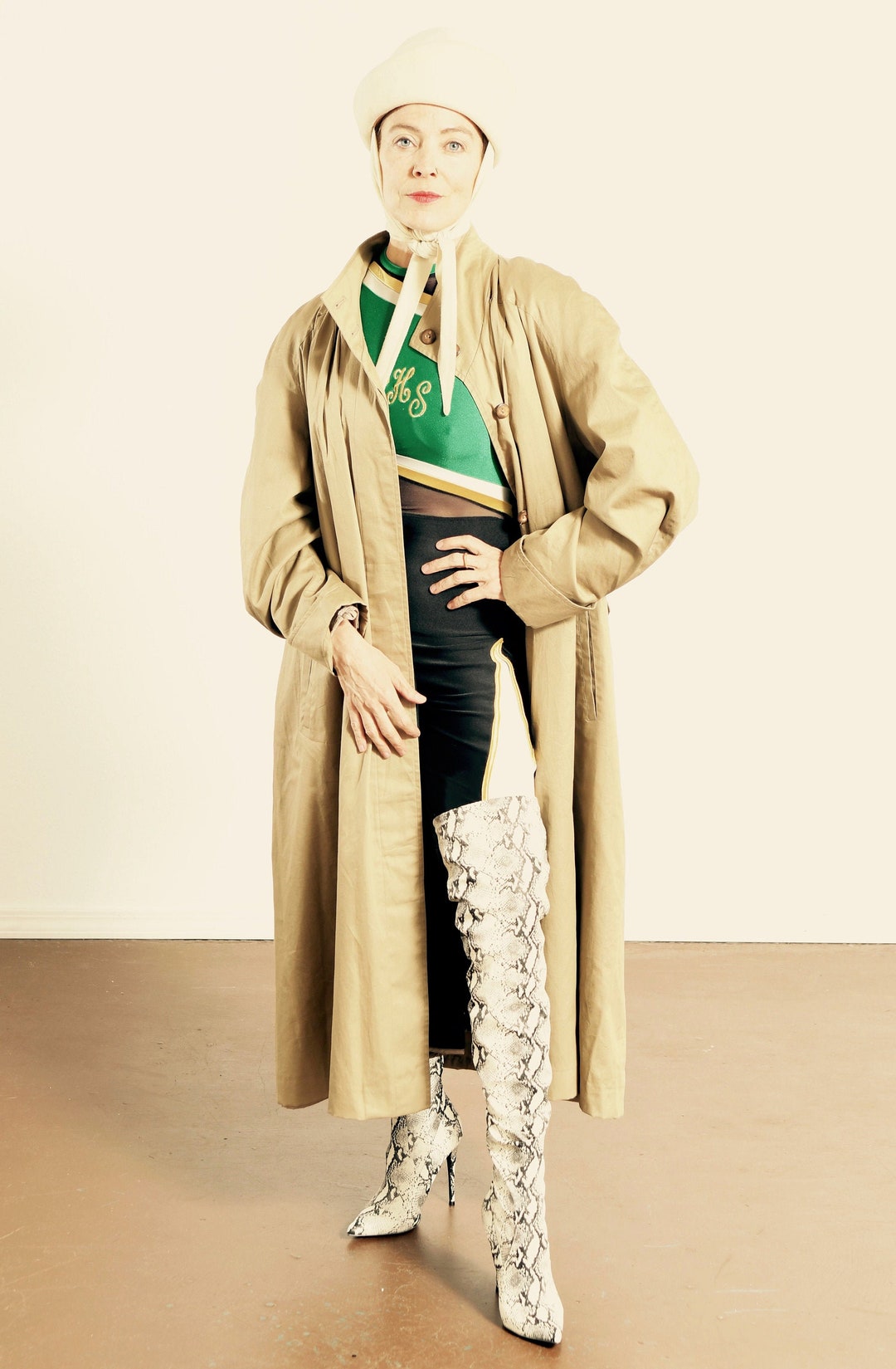 JENNIFER MOORE/ Puff Sleeve Trench Coat/ Wool Lined Trench Coat/ 80'S ...