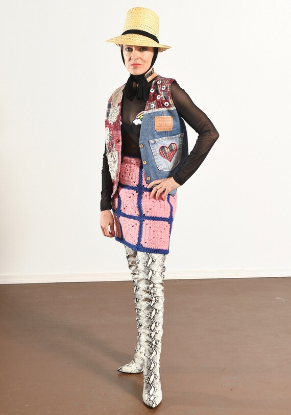 Levi Altered Patchwork Denim Vest, Wearable Art, Folk… - Gem