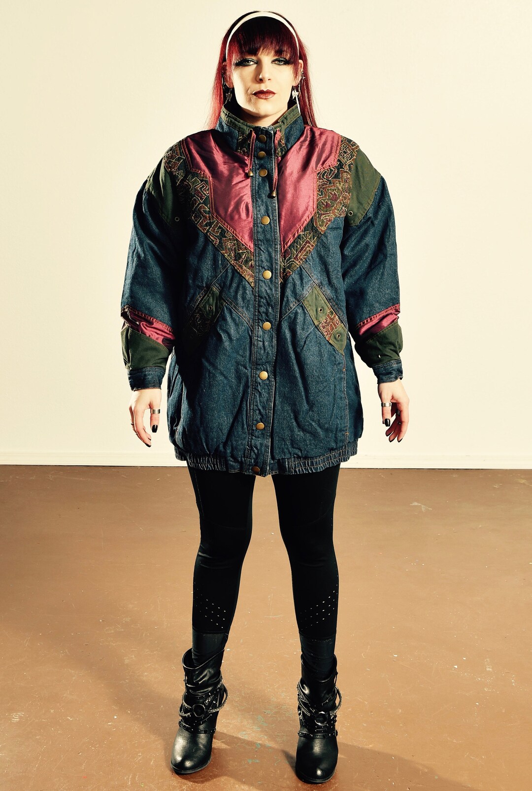 80's Denim Padded Coat, Winter Jean Jacket, Southwest Denim Ski Coat ...