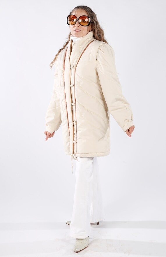 70s Puffer Coat/ Beige Puffer Coat/ Hip Length Puffer… - Gem