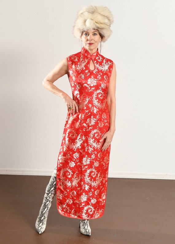 Red and White Gold Cheongsam Dress/ Huamei Fashion Ch… - Gem