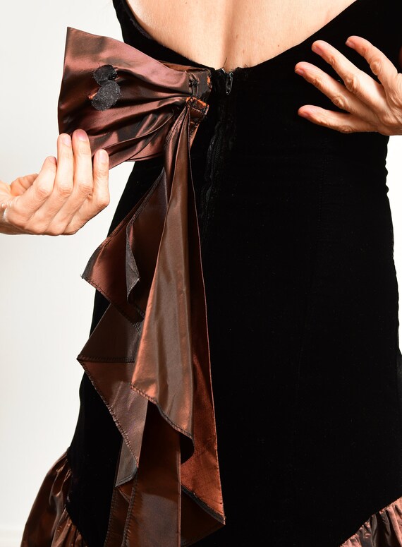 80's Western Velvet Saloon Dress, Keyhole Big Bow, Ro… - Gem