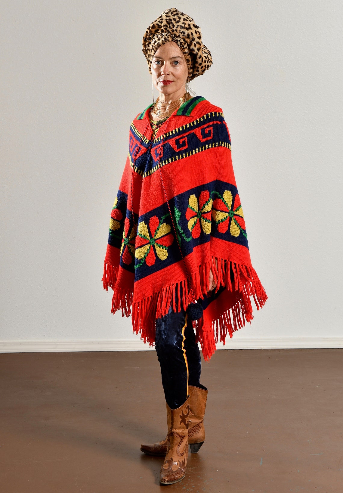 70's Poncho With Pompoms/ Vintage Poncho With Pompoms/ - Etsy