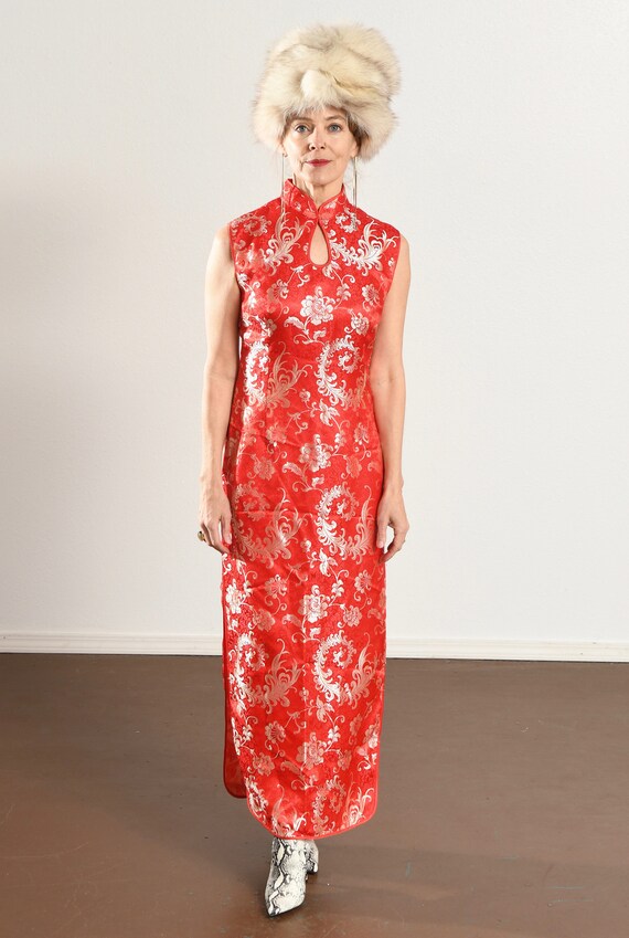 Red and White Gold Cheongsam Dress/ Huamei Fashion Ch… - Gem