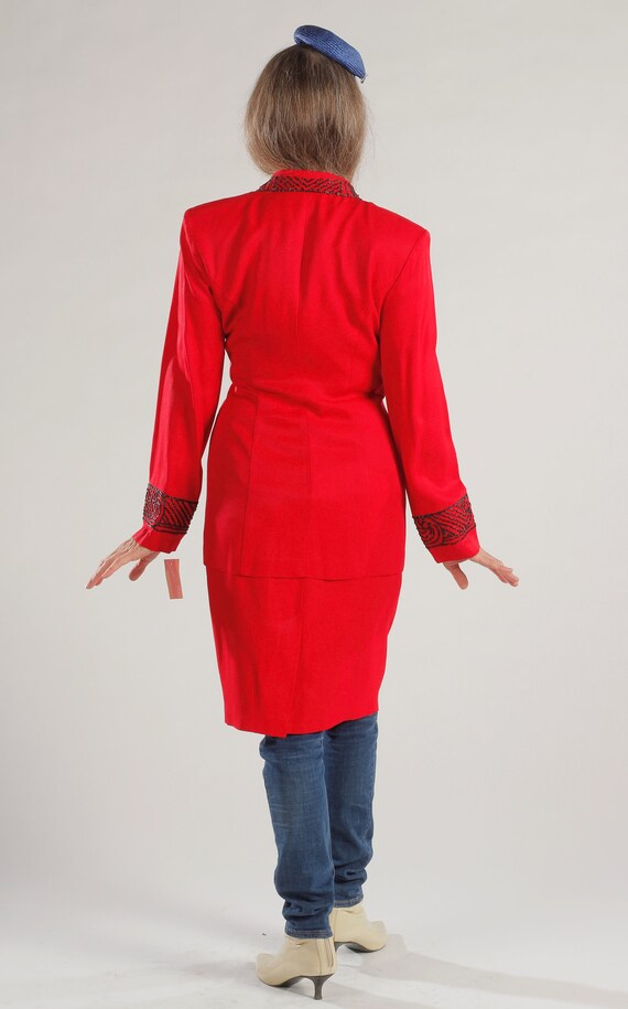 lew magram/ 80s Work Suit/ Red Blazer with Black Bead… - Gem