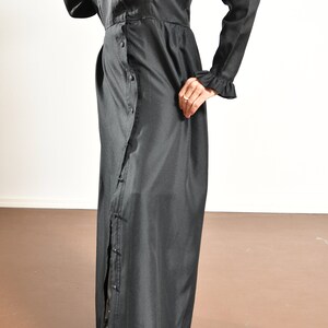 Black Western Ruffle Dress, 70's Maxi Dress, Long Shirtdress, Mr. Mench ...