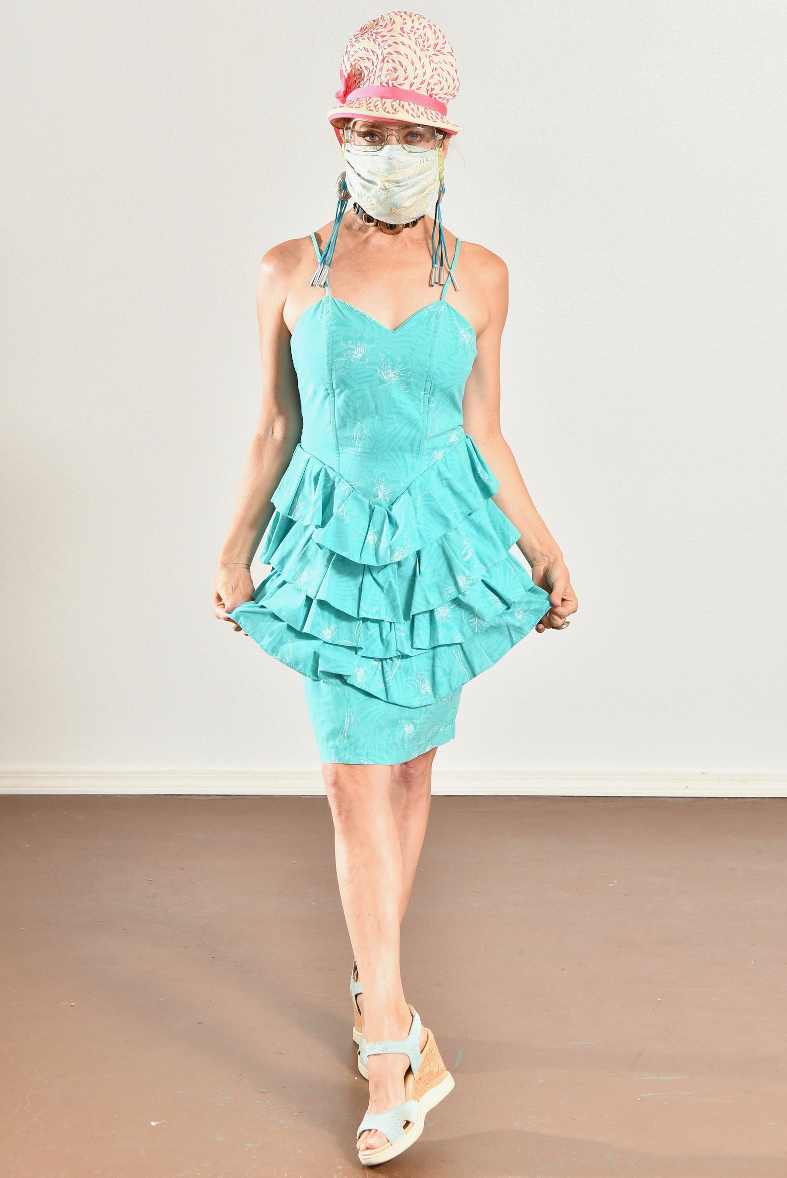 80's Peplum Dress/ 80's Ruffle Dress/ Turquoise Sun | Etsy