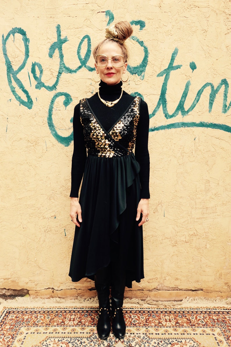 Vintage Sequin Dress/ 70's Disco Dress/ Gold Sequin Dress/ - Etsy