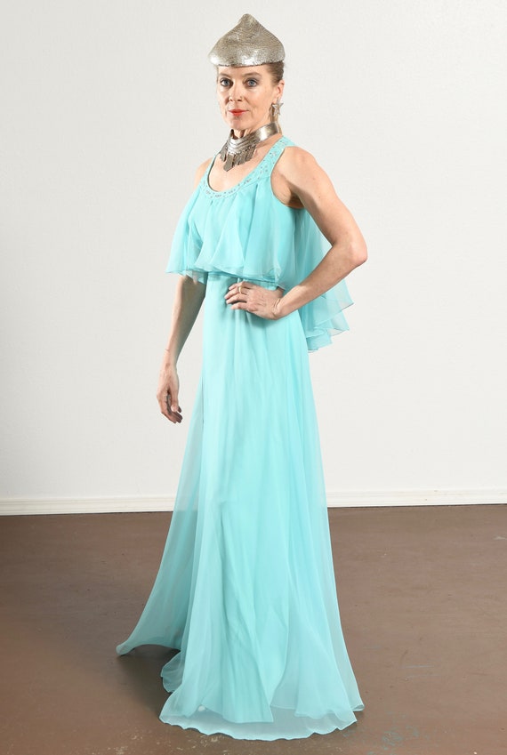 Mike Benet Formals/ 70's Chiffon Prom Dress/ Angel Ch… - Gem