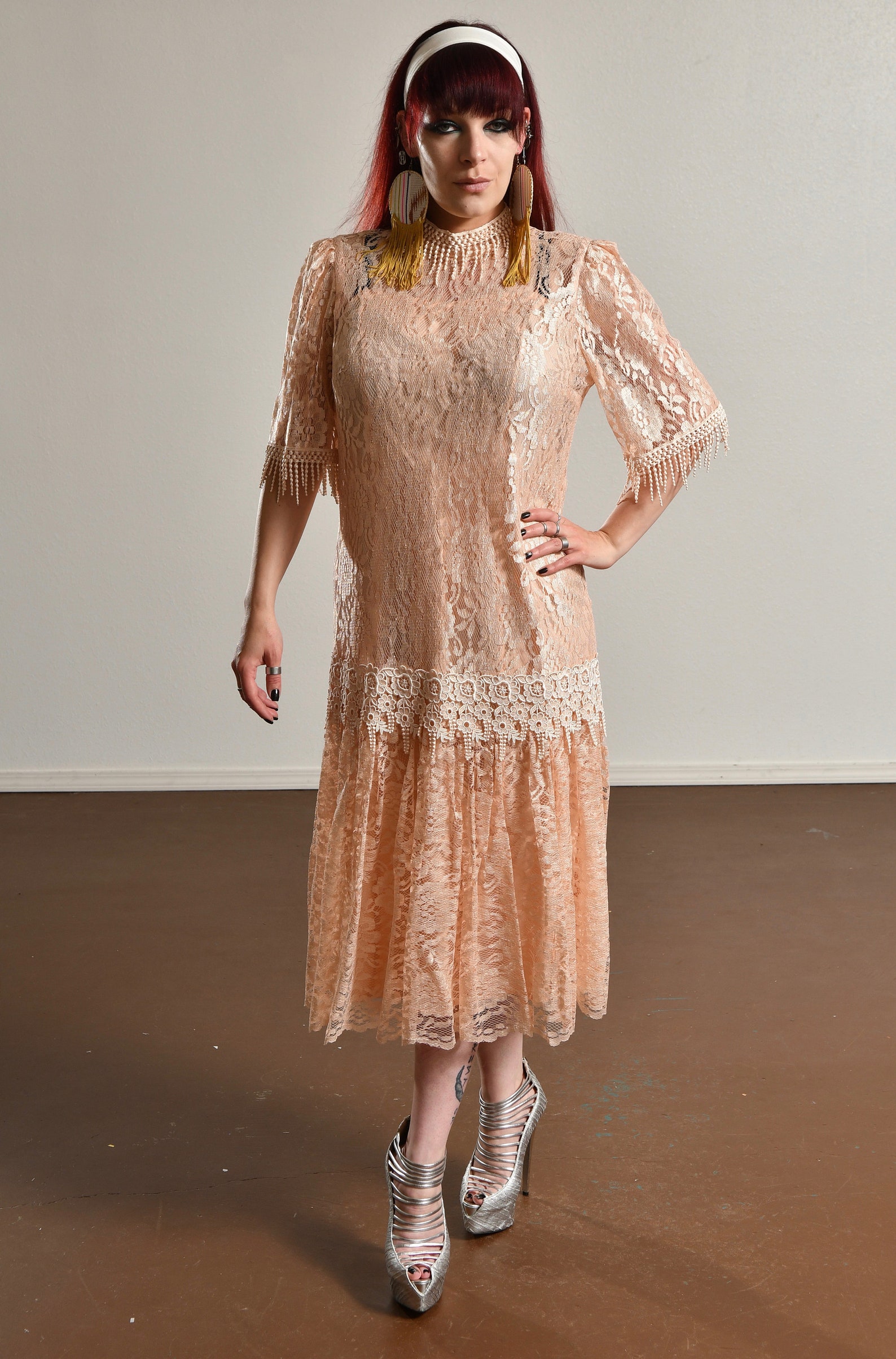 Vintage Miss Elliette Lace Dress/ 80's Drop Waist Lace | Etsy