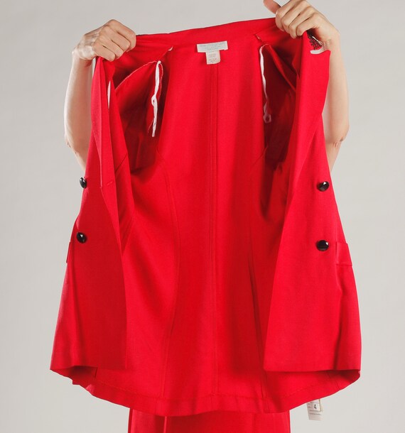 lew magram/ 80s Work Suit/ Red Blazer with Black Bead… - Gem