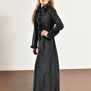 Black Western Ruffle Dress, 70's Maxi Dress, Long Shirtdress, Mr. Mench ...