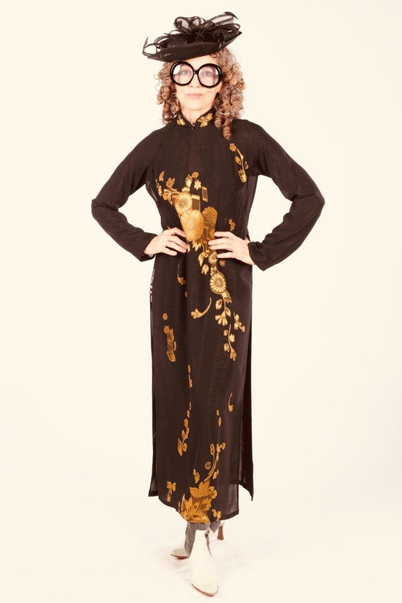 Black Mesh Cheongsam Inspired Dress - Gem