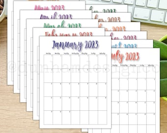 2023 Watercolor Printable Calendar English - Etsy