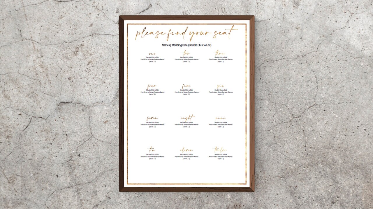 Printable Seating Chart Poster for Wedding Graduation Party - Etsy