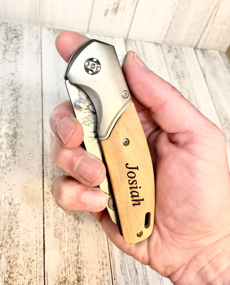Engraved Wood Handle Pocket Knife | Custom Stainless Steel Blade for ...