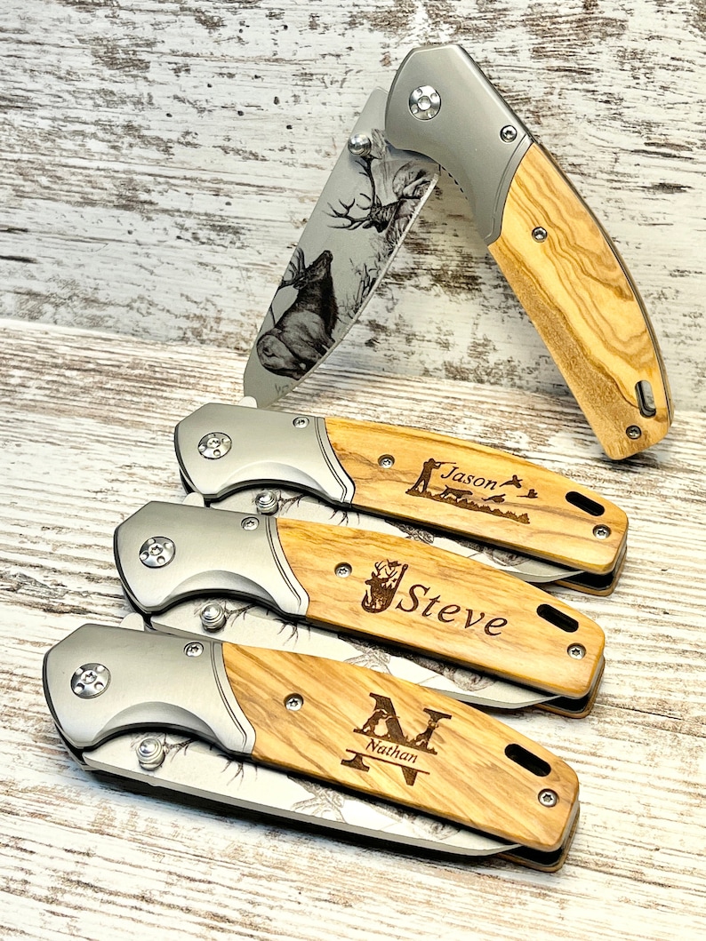 Engraved Wood Handle Pocket Knife | Custom Stainless Steel Blade for ...
