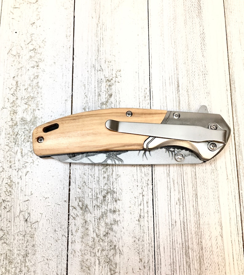 Engraved Wood Handle Pocket Knife | Custom Stainless Steel Blade for ...