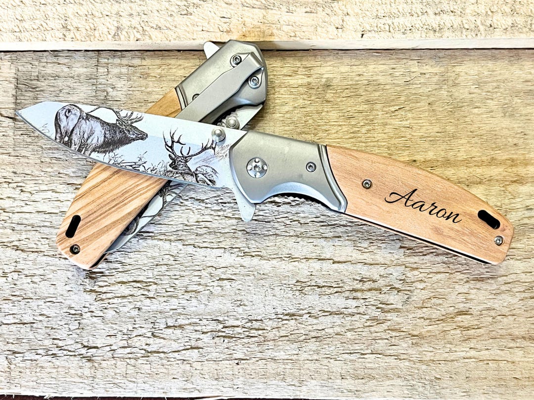 Engraved Wood Handle Pocket Knife | Custom Stainless Steel Blade for ...
