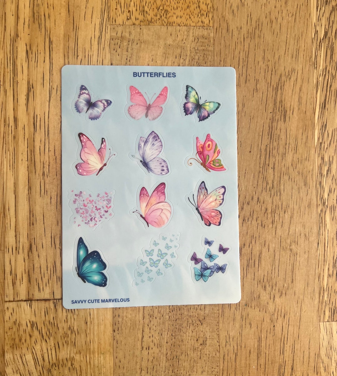 Cute Matte Blue Butterfly Sticker Sheet - 12 Waterproof Butterflies ...