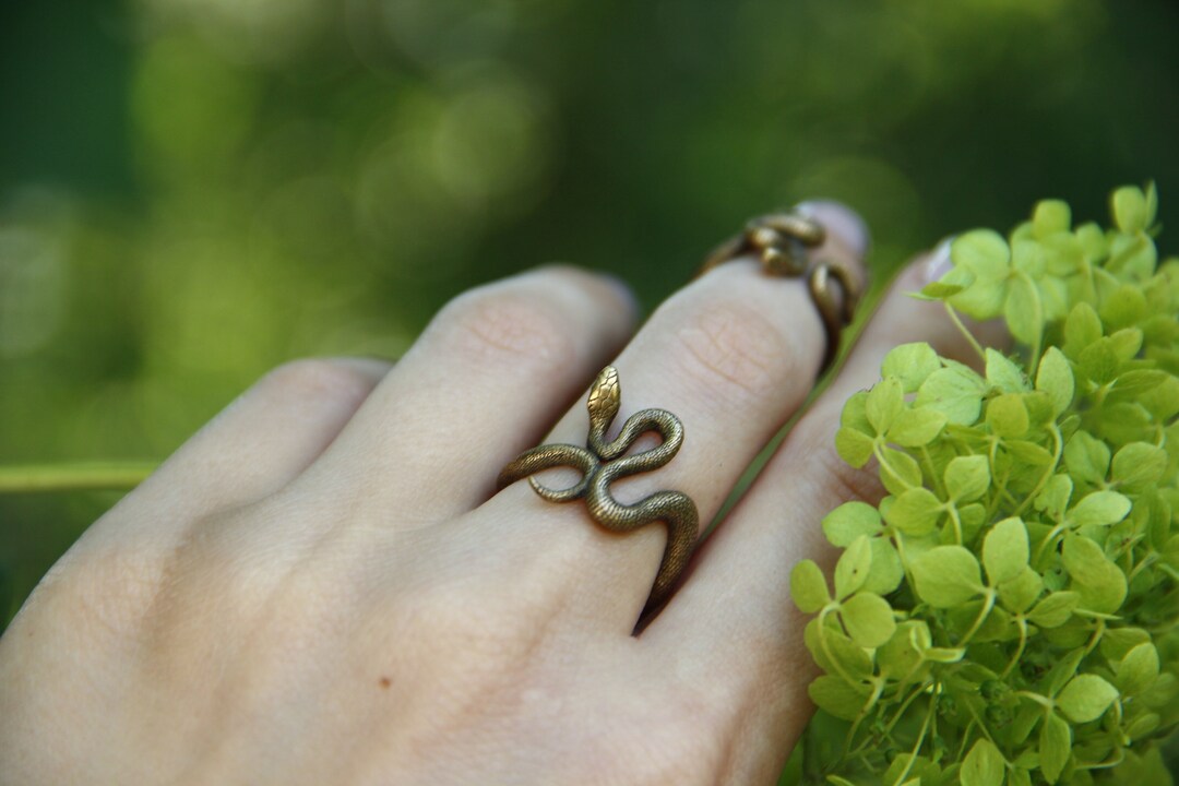Bronze Snake Ring, Detailed Snake Ring, Snake With an Open Mouth ...