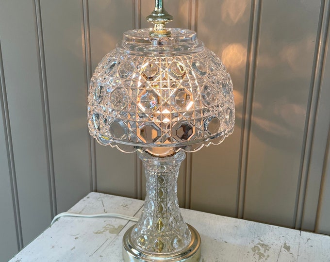 Crystal and Gold Small Vintage Table Lamp Mid Century Accent Lamp - Etsy