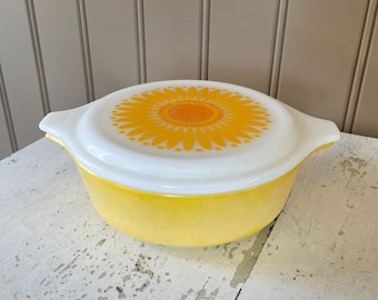 Pyrex Casserole Dish 1 1/2 Quart Yellow Orange Daisy 474 B With Lid ...