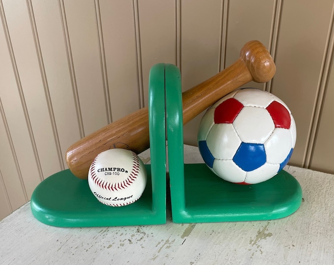 Baseball and Soccer Green Wood Bookends - Etsy