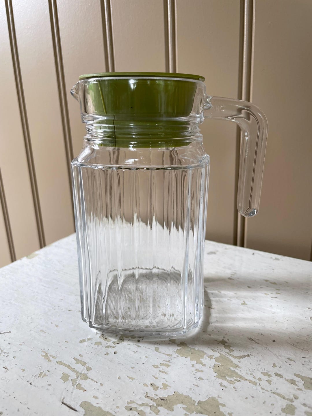 Arc France Small Refrigerator Glass Pitcher With Handle and Green Lid ...