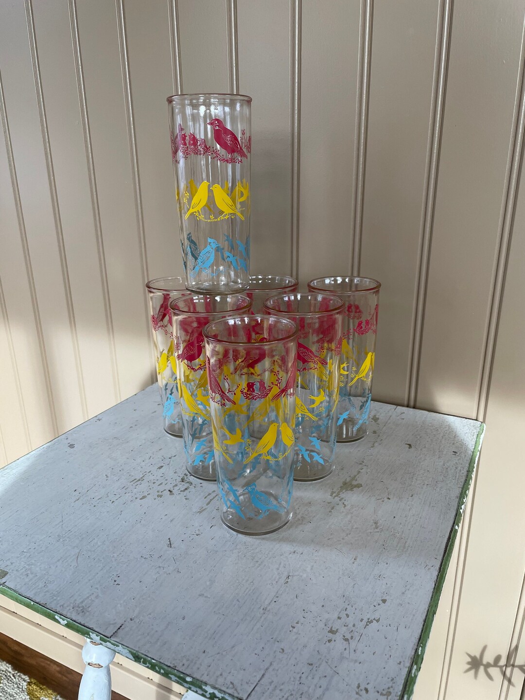 Bird Design Highball Glasses Set of 7 - Etsy