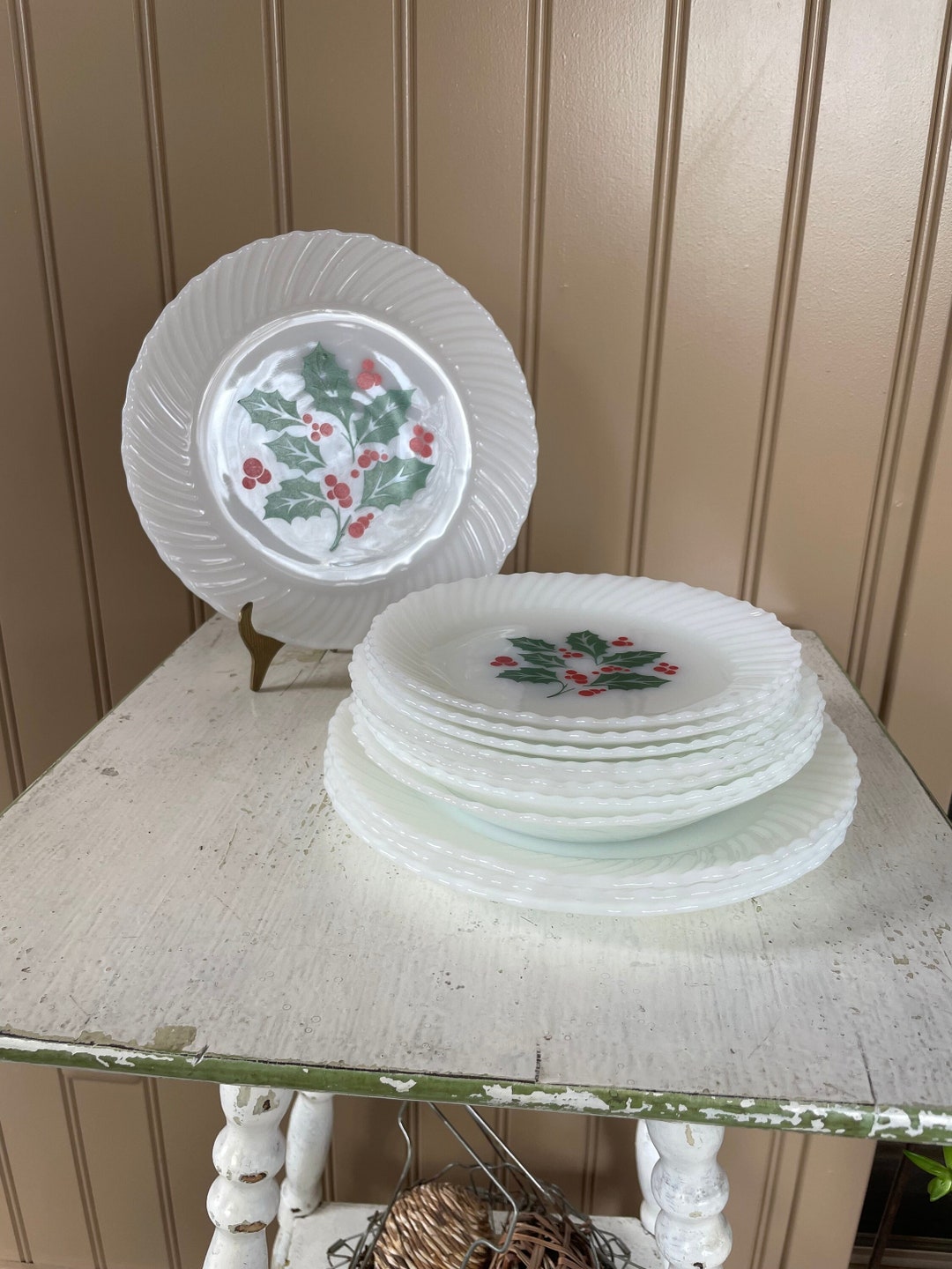 Termocrisa Holly & Berry Milk Glass Set Mexico - Etsy