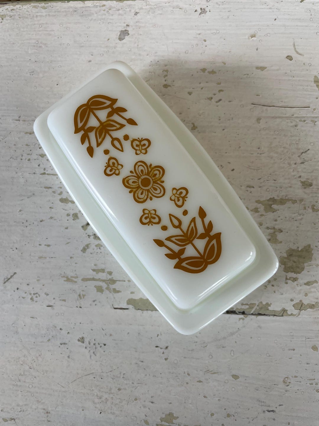 Pyrex Butter Dish Gold Yellow Butterfly Pattern - Etsy