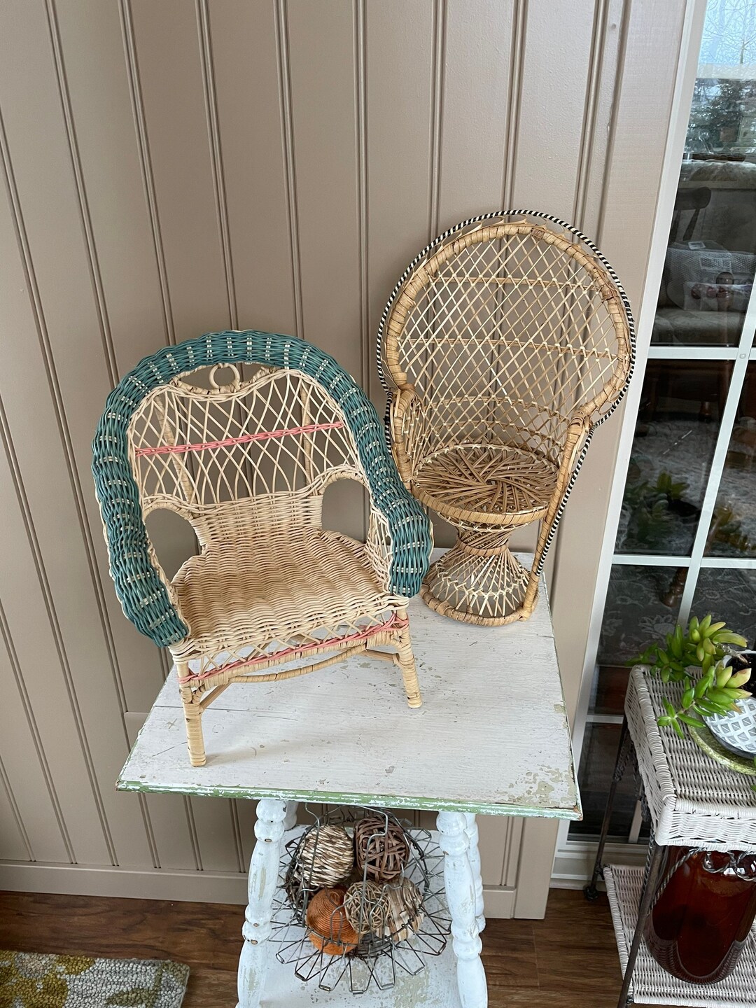 Rattan Doll Chairs 16 Inch Peacock Chair or Wicker Green Arm Chair Sold ...