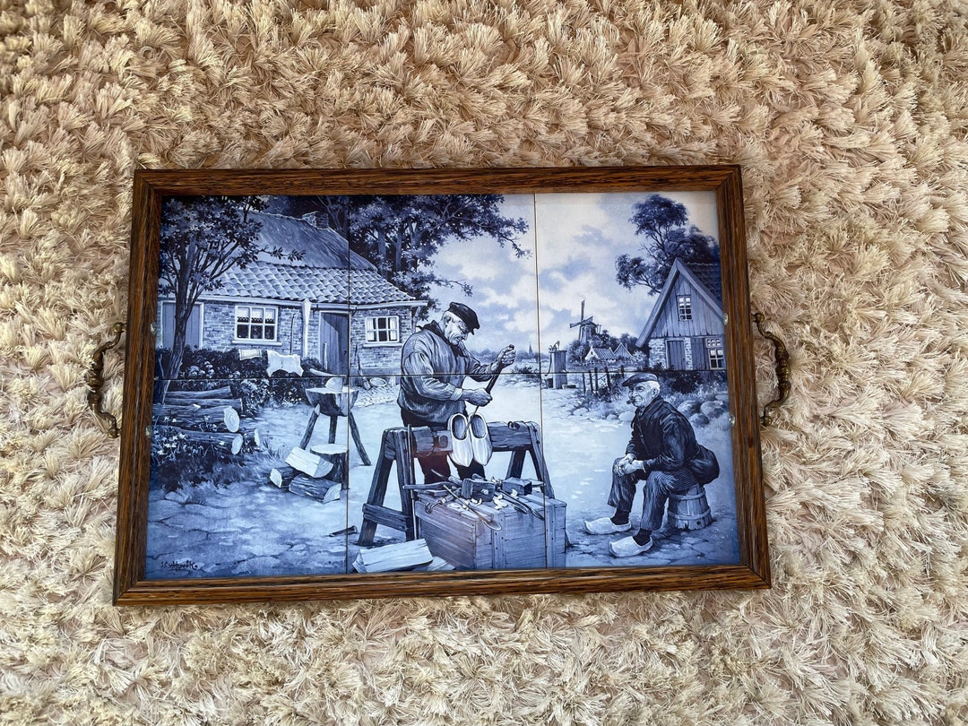 Antique Dutch Delft Tile Tray: Signed Cobbler Scene - Etsy